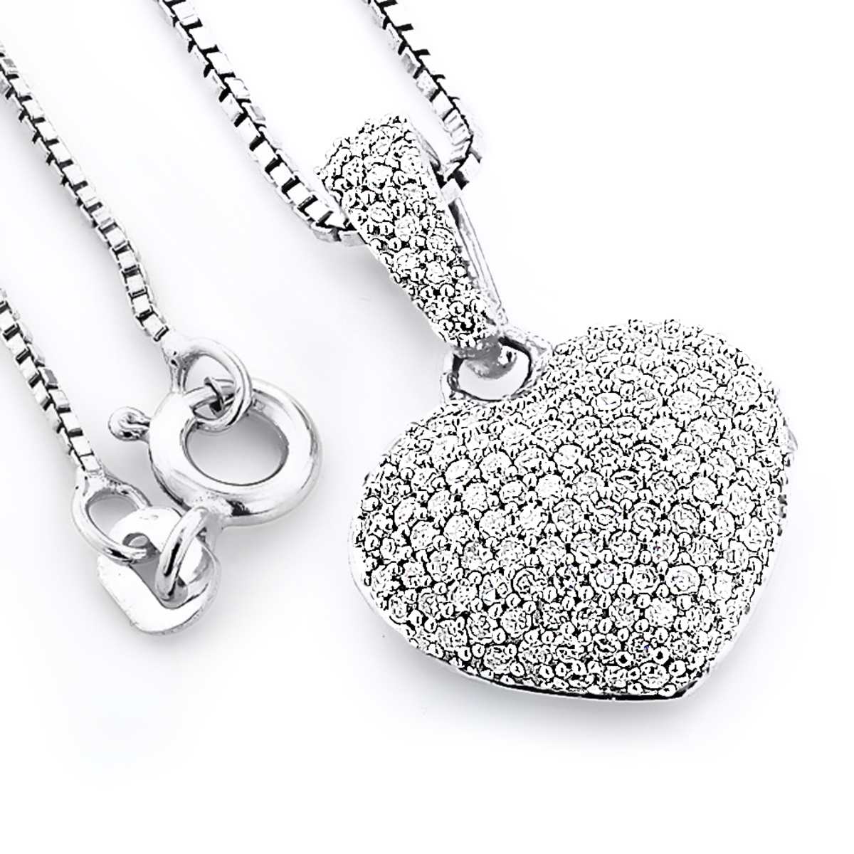 Pave Diamond Heart Pendant 0.48ct Sterling Silver